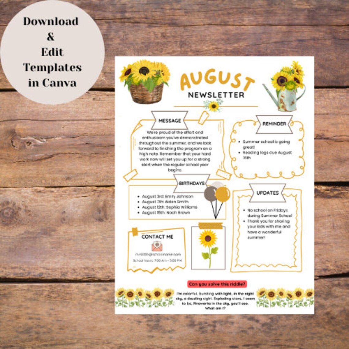 Editable Teacher Newsletter Template Customizable in Canva Seasonal ...