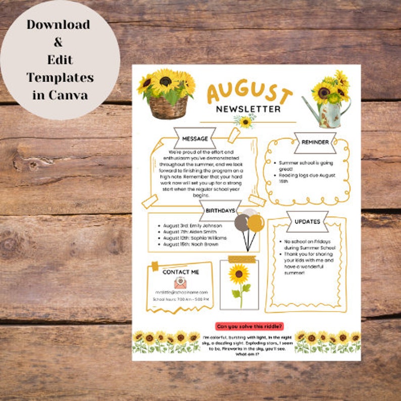 Editable Teacher Newsletter Template Customizable in Canva Seasonal ...