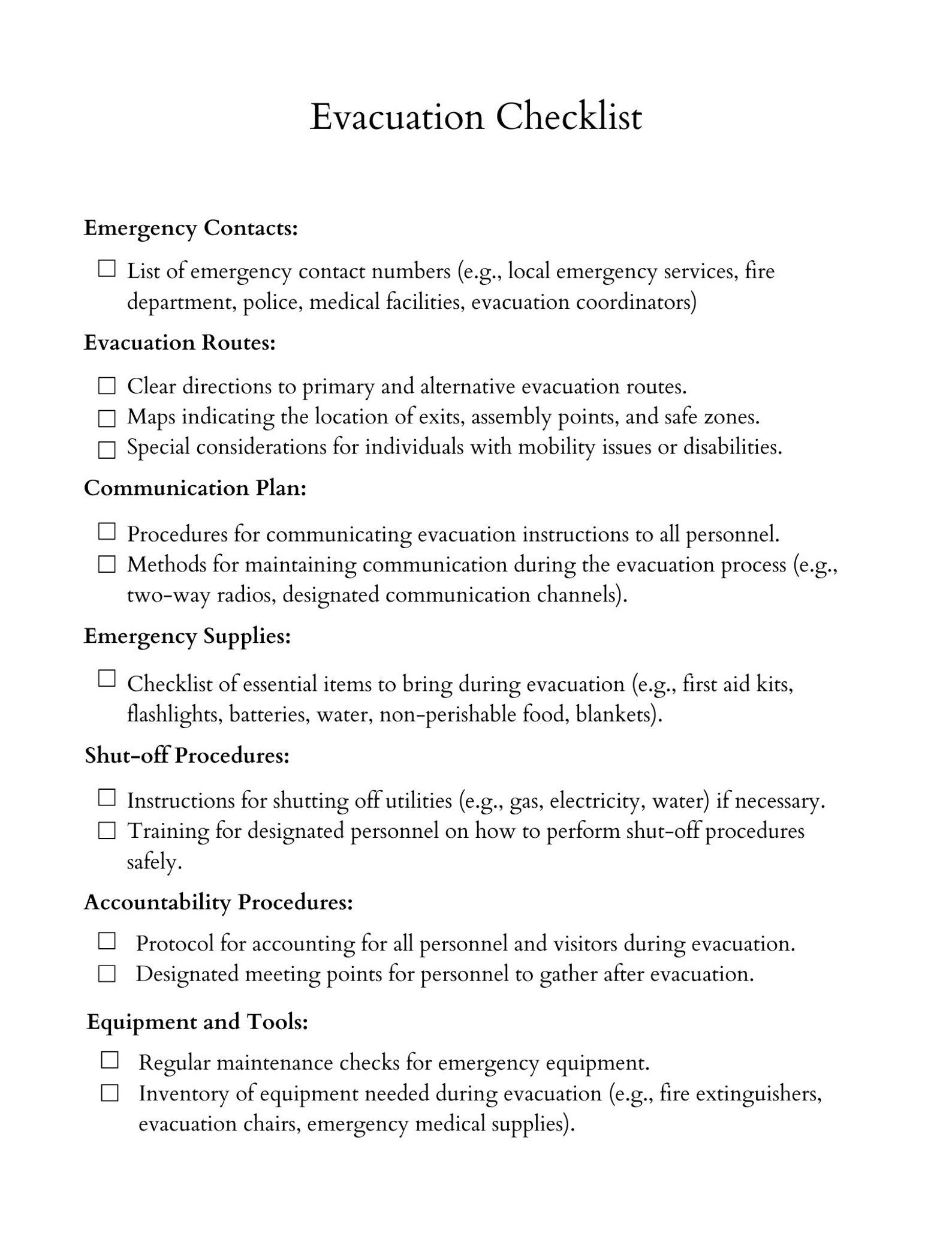 Emergency Evacuation Checklist Instant Printable or Editable in Canva ...