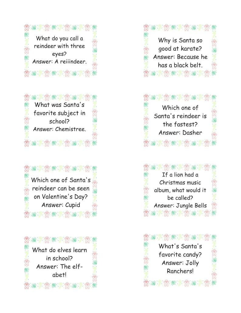 Christmas Holiday Kids Lunch Box Riddles - 3 Printable and Editable 8.5 ...