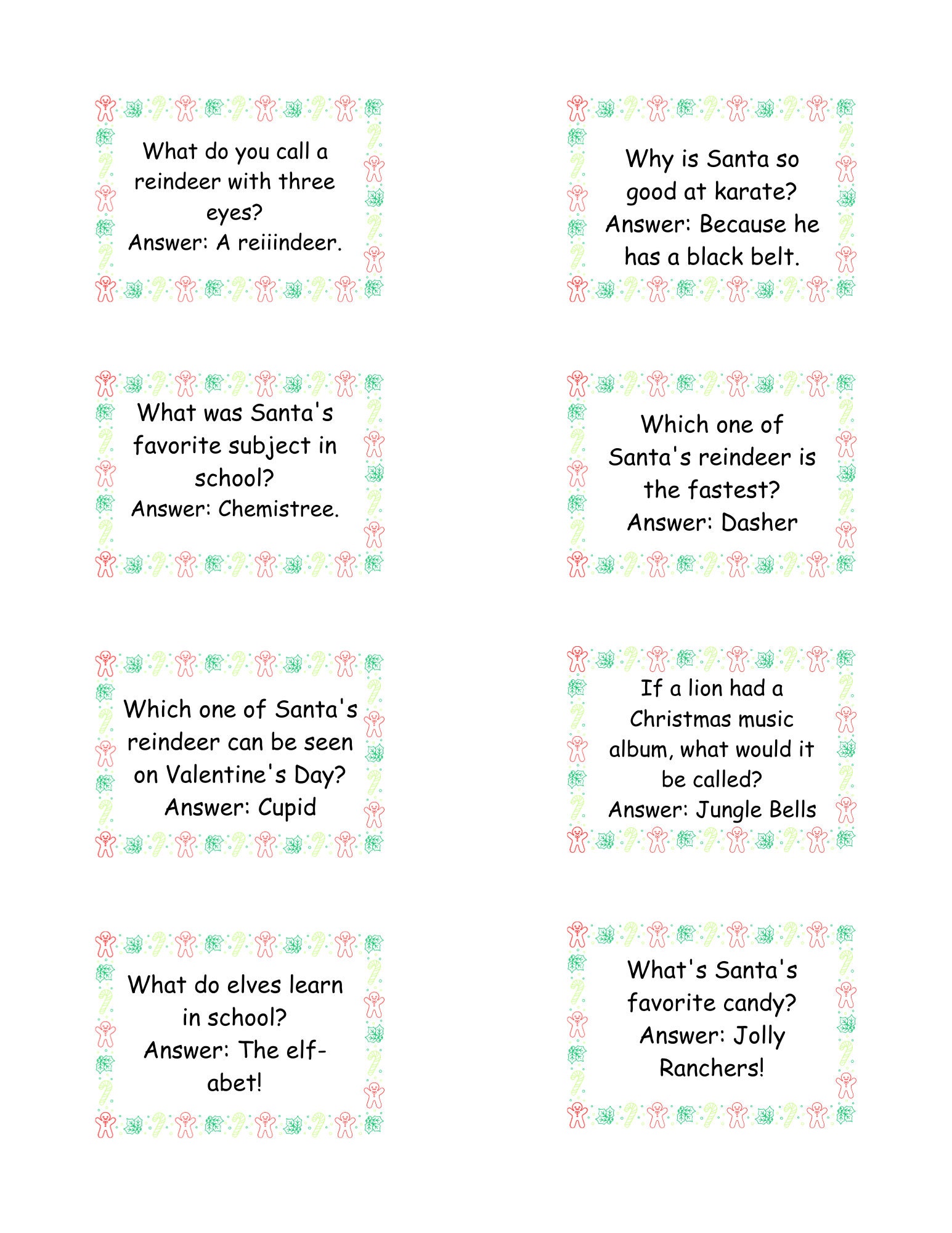 Christmas Holiday Kids Lunch Box Riddles - 3 Printable and Editable 8.5 ...