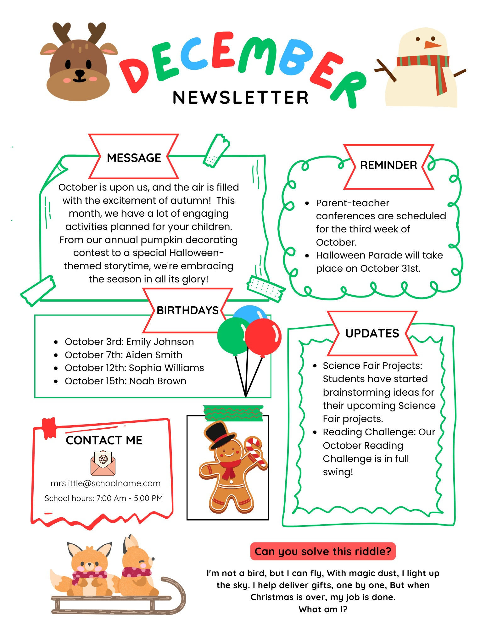 December Editable Classroom Newsletter. Teacher Newsletter Template ...