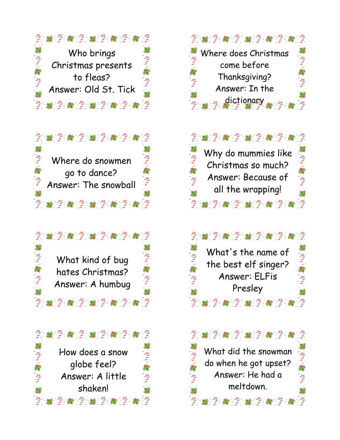 Christmas Holiday Kids Lunch Box Riddles - 3 Printable and Editable 8.5 ...