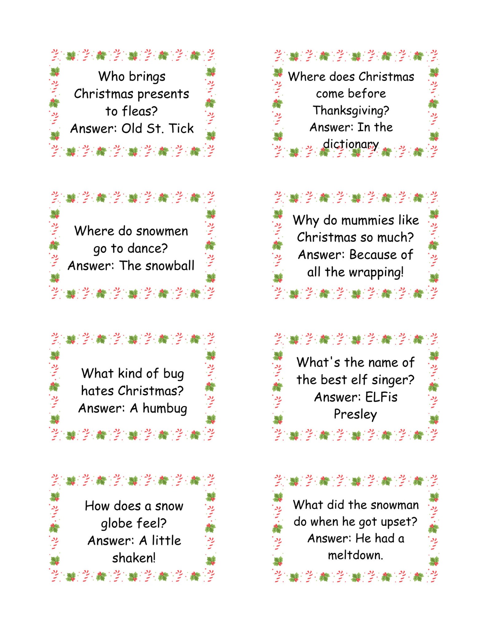 Christmas Holiday Kids Lunch Box Riddles - 3 Printable and Editable 8.5 ...