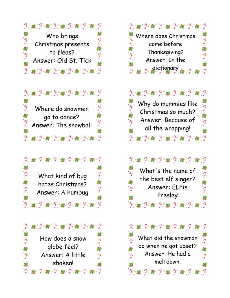 Christmas Holiday Kids Lunch Box Riddles - 3 Printable and Editable 8.5 ...