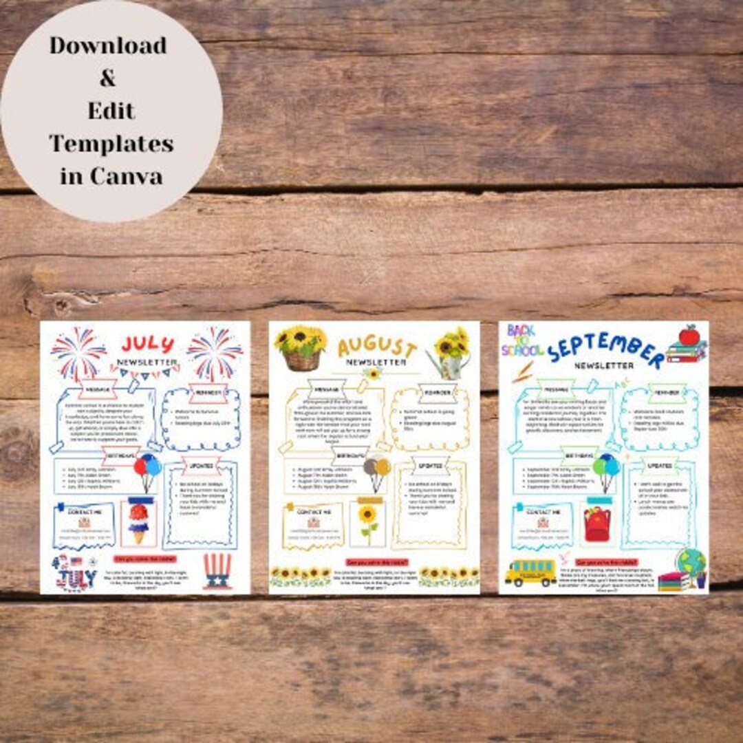 3rd Quarter Teacher Newsletter Template Bundle - July, August ...