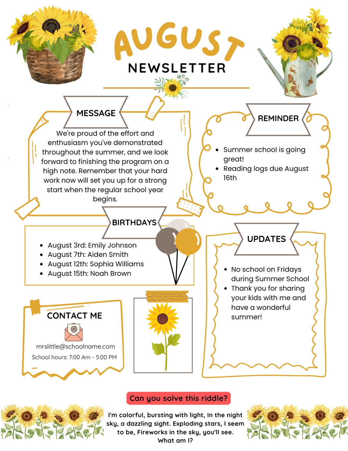 August Teacher Classroom Digital Newsletter. Update Families With Ease ...
