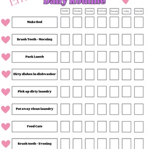 Printable Kids Daily Routine Chart -editable Girls Daily Schedule ...