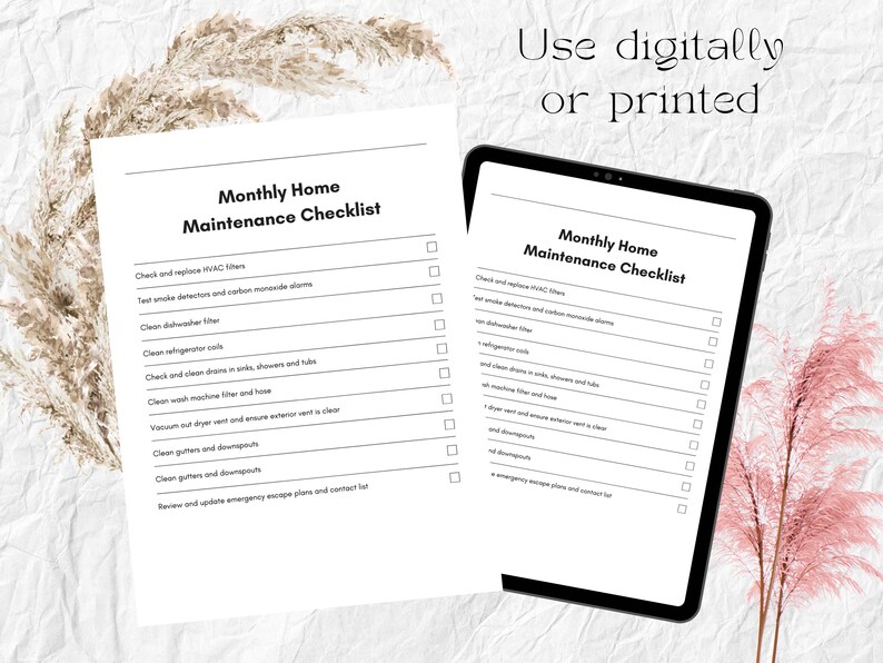 Monthly Home Maintenance Checklist Printable Use Electronic or Print ...