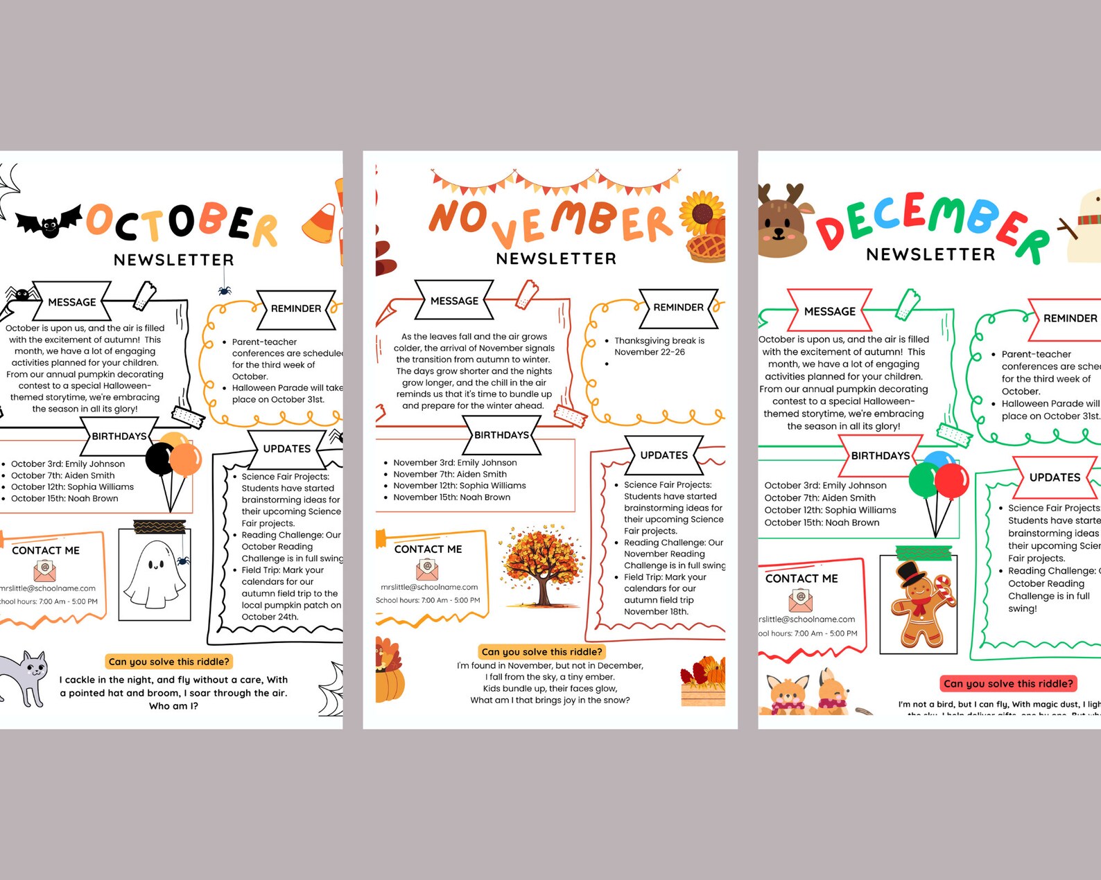 4th Quarter Teacher Newsletter Template Bundle - October November ...