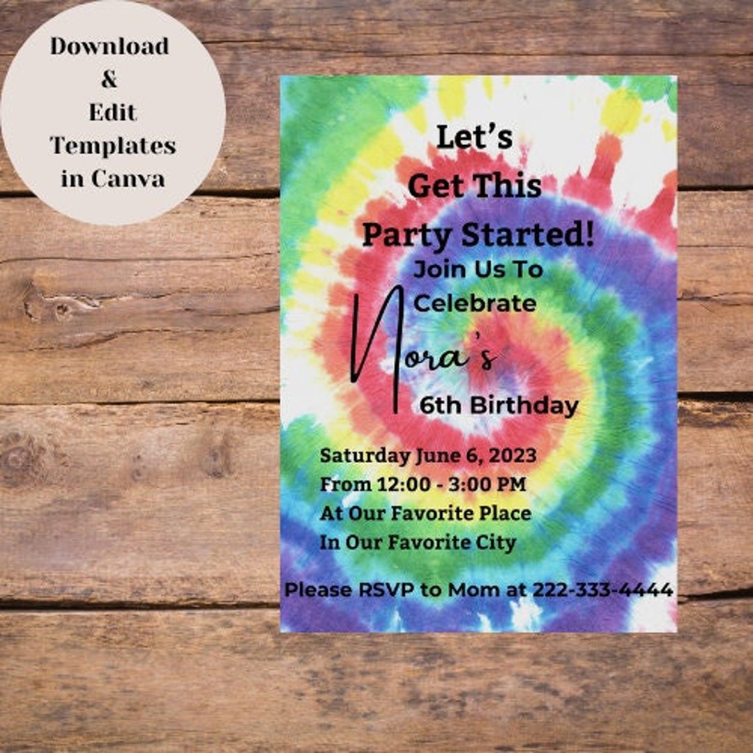 Tie Dyed Birthday Party Invitation. Print or Send Digitally. Gender ...