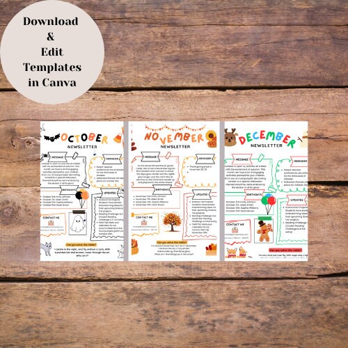 Editable Teacher Newsletter Template Customizable in Canva Seasonal ...