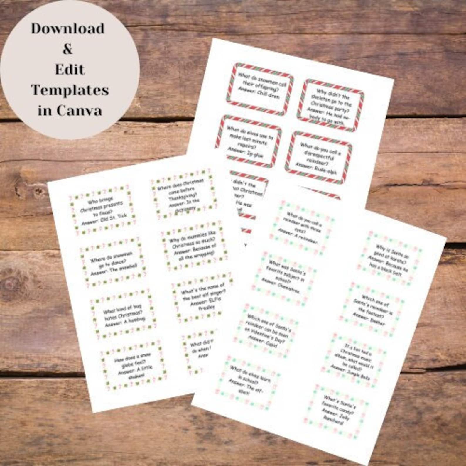 Christmas Holiday Kids Lunch Box Riddles - 3 Printable and Editable 8.5 ...