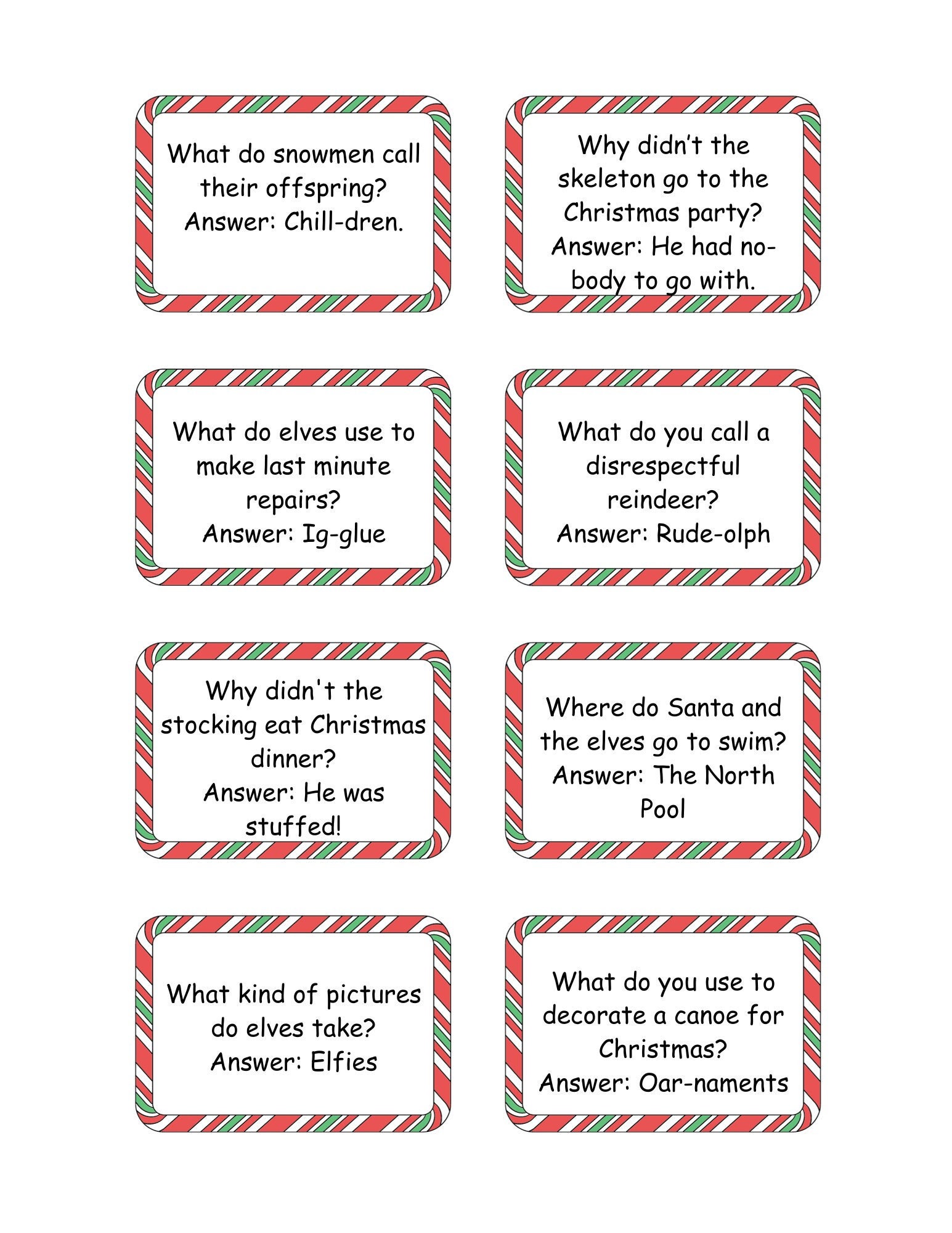 Christmas Holiday Kids Lunch Box Riddles - 3 Printable and Editable 8.5 ...