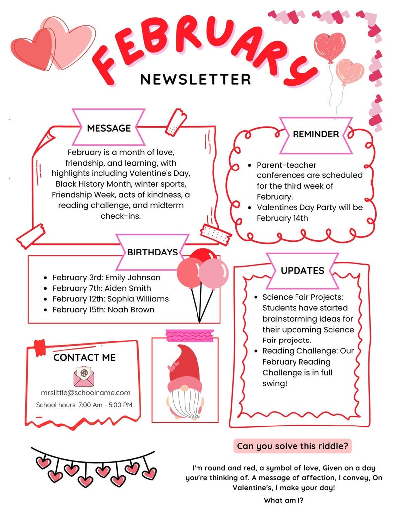 February Editable Classroom Newsletter. Instant Download. Improve ...