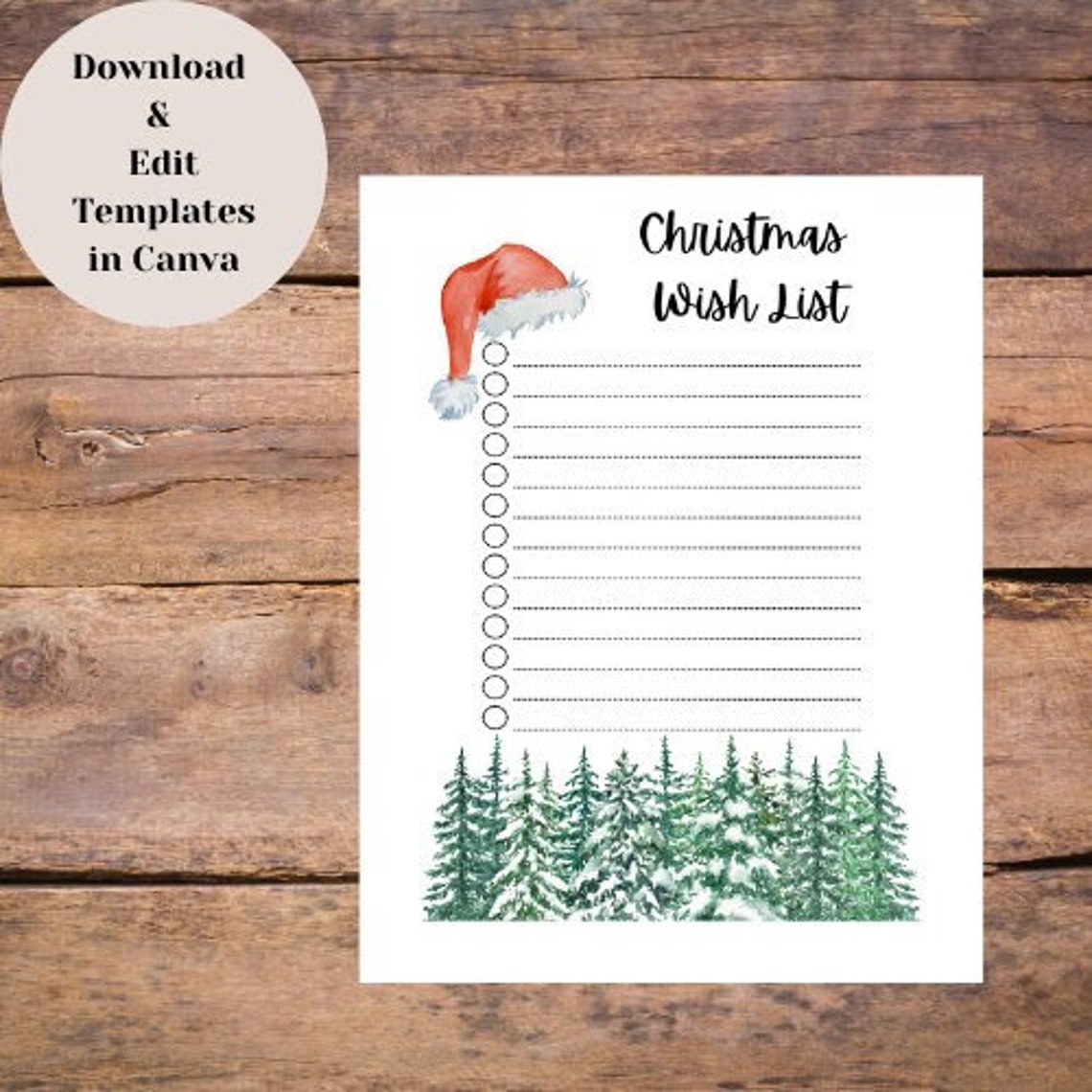 Santa Hat Printable Christmas Wish List, Santa List Template, Kids ...