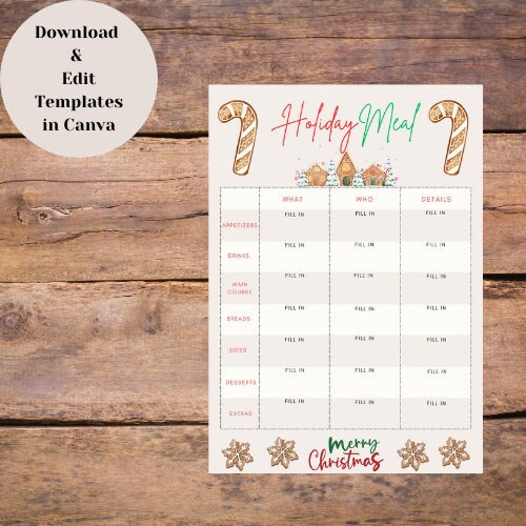 Christmas Family Holiday Meal Planner, Editable, Downloadable ...