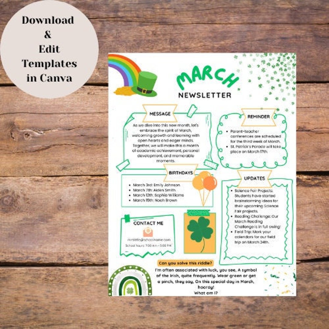 March Teacher Classroom Digital Newsletter. Update Families With Ease ...