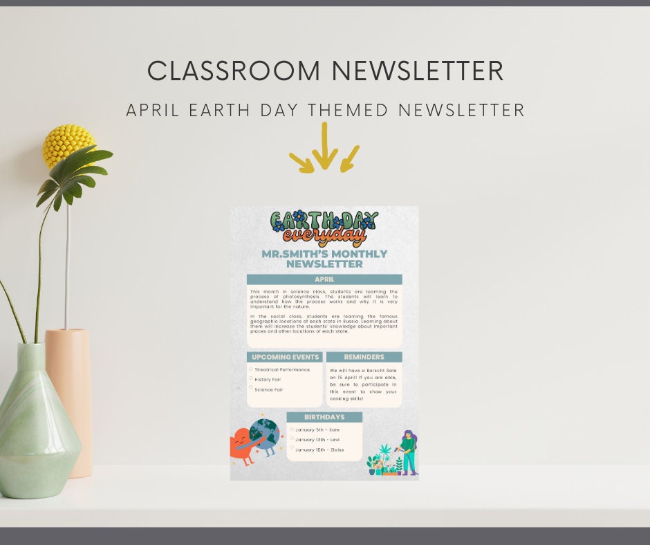 April Teacher Classroom Digital Newsletter Earth Day Themed Class ...