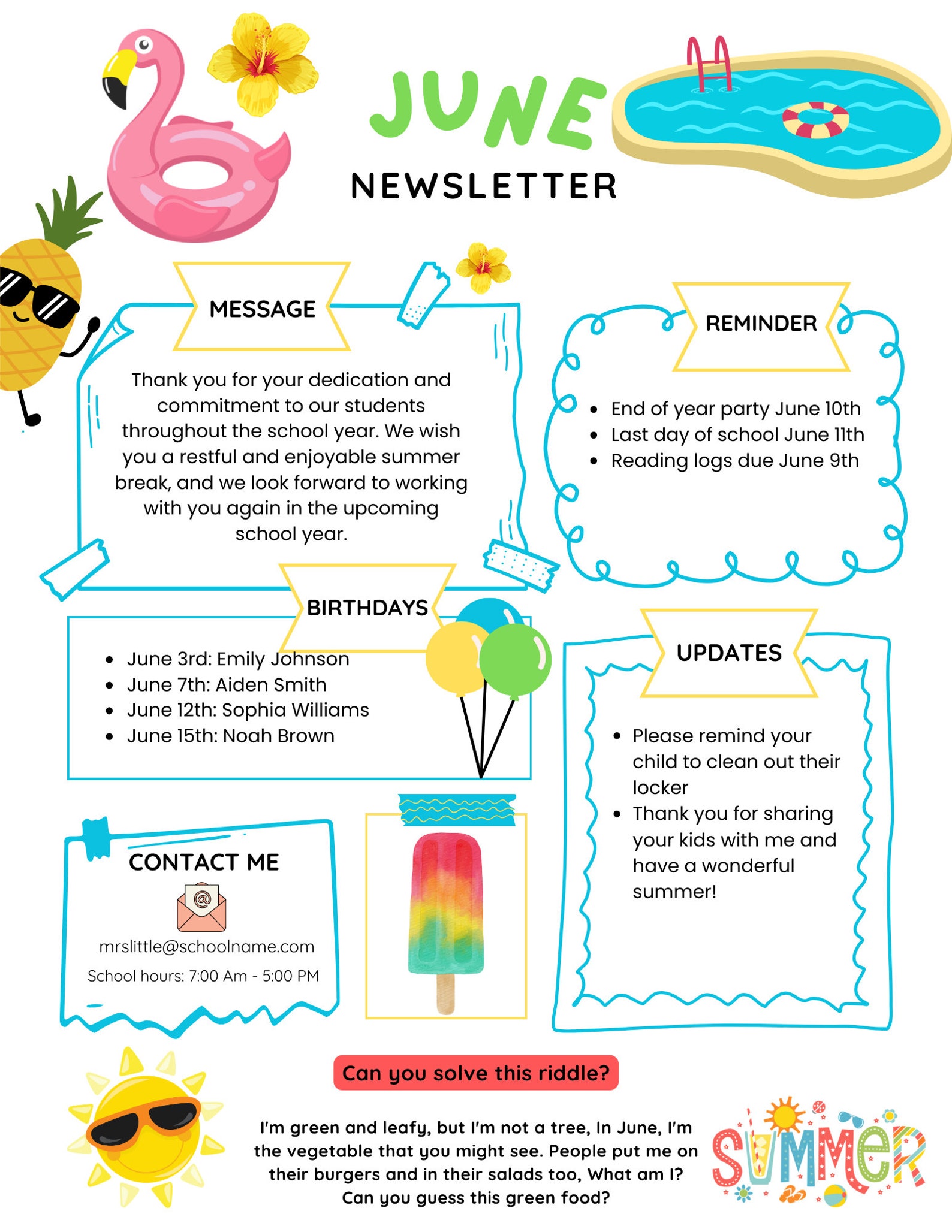June Teacher Classroom Digital Newsletter. Update Families With Ease ...
