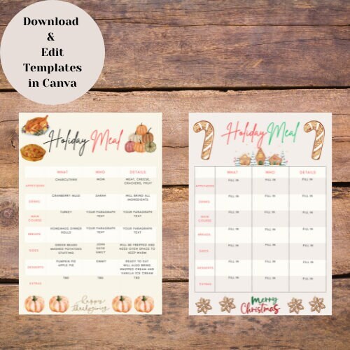 Family Holiday Meal Planner Bundle for Thanksgiving and Christmas ...