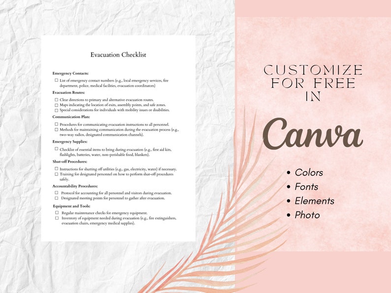 Emergency Evacuation Checklist Instant Printable or Editable in Canva ...