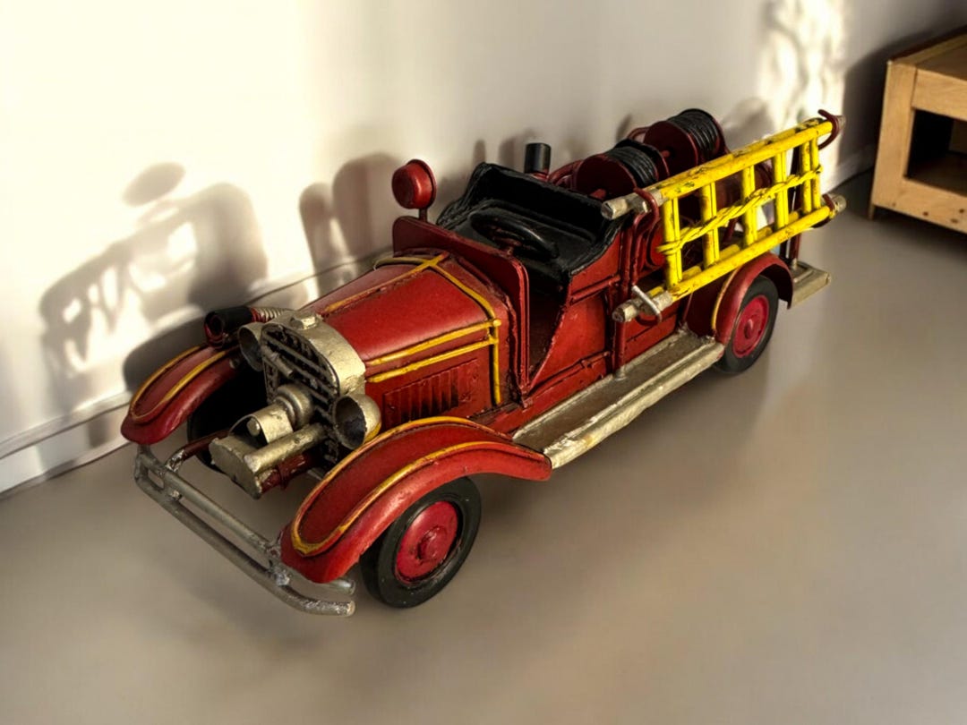 Handmade Vintage Fire Truck Model Rustic Red Metal Fire Engine Decor - Etsy