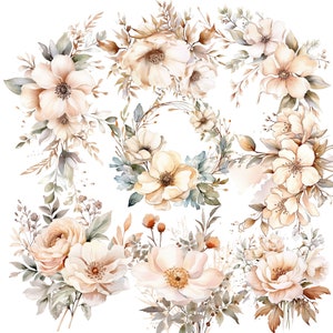 Neutral Floral Art Boho Watercolor PNG Flowering Boho Soft Neutral ...