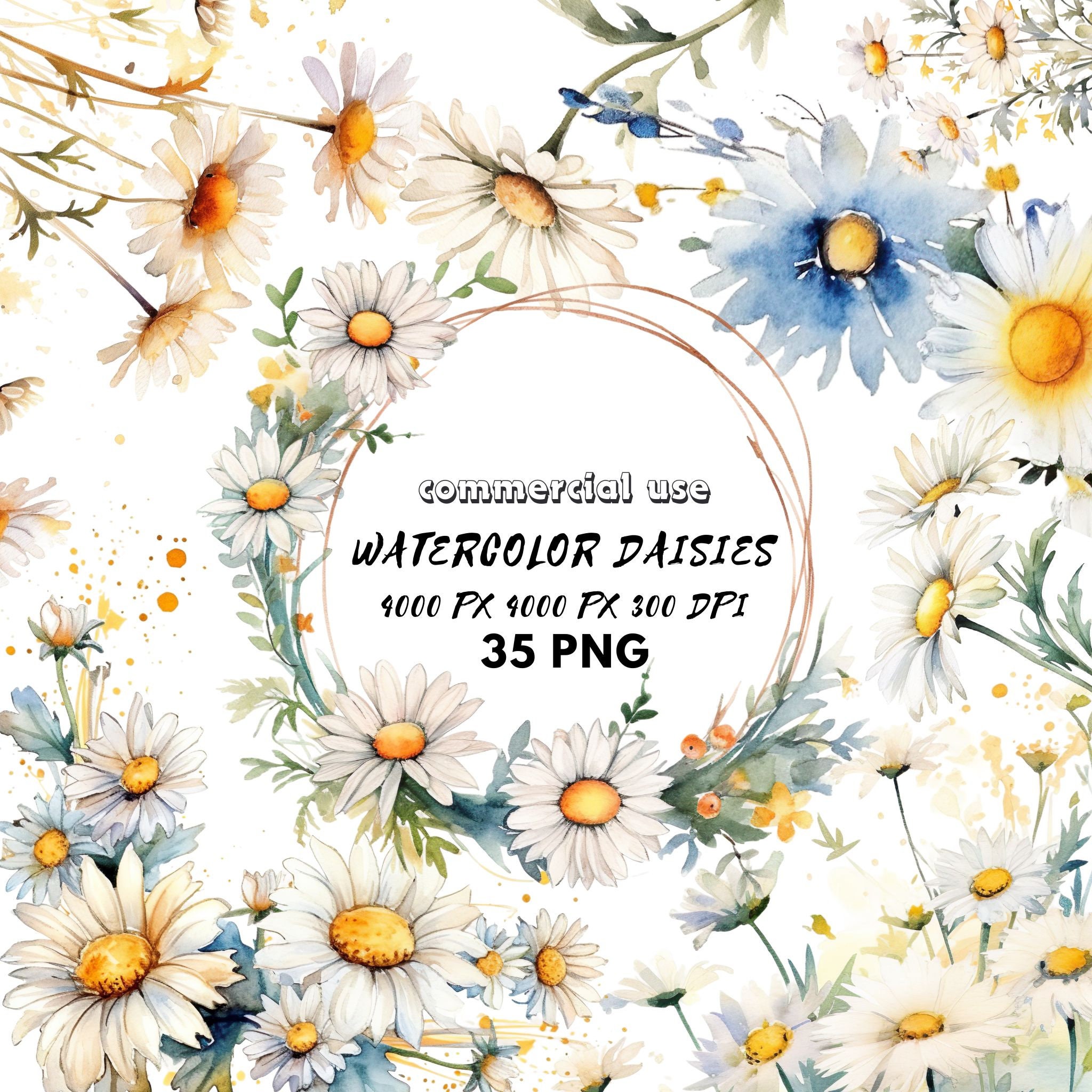 Daisy Birthflower April Clipart Floral Watercolor Daisy Wreath Corner ...