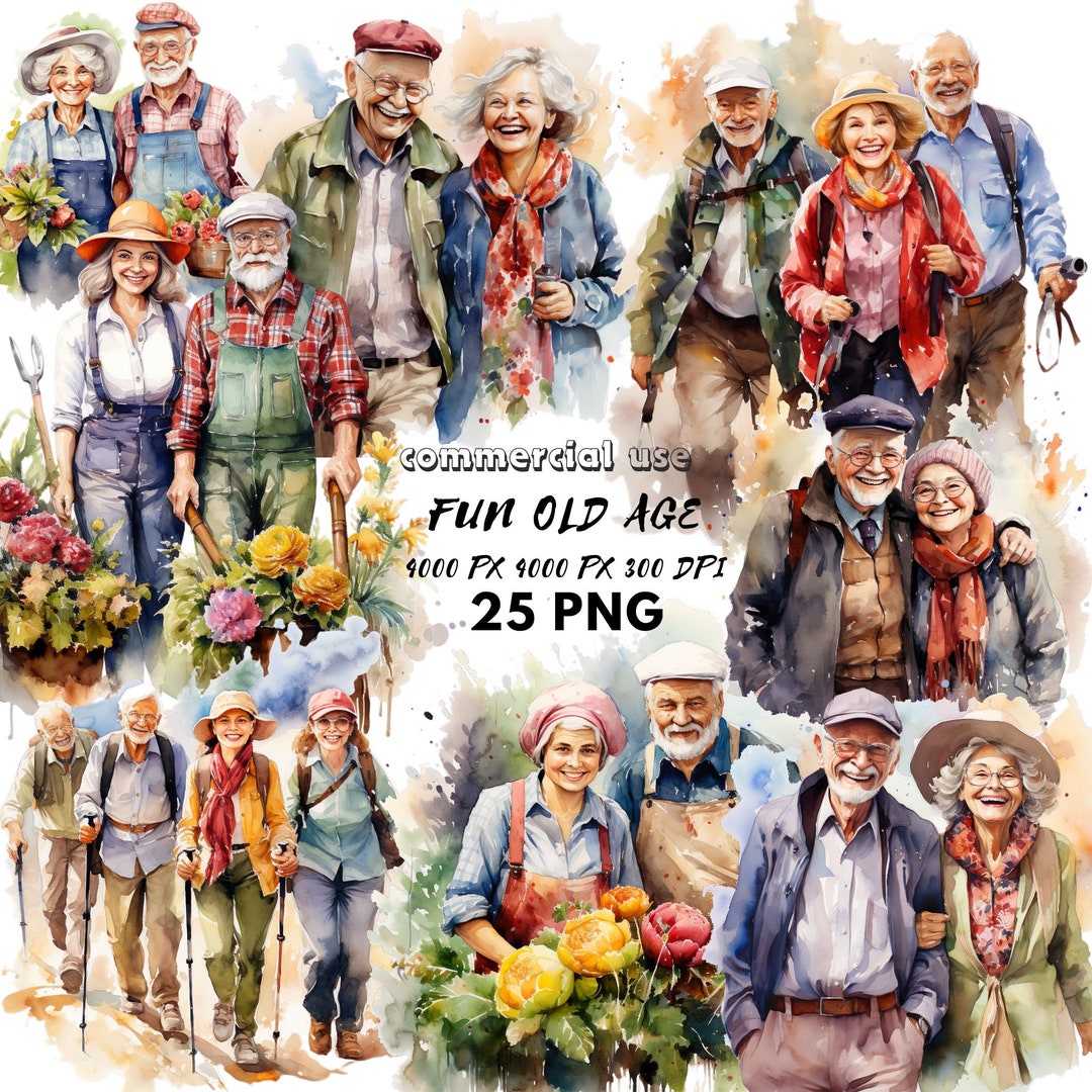 Old Couple Clipart Aged Lover Couple Watercolor Clipart Old Bride Groom ...