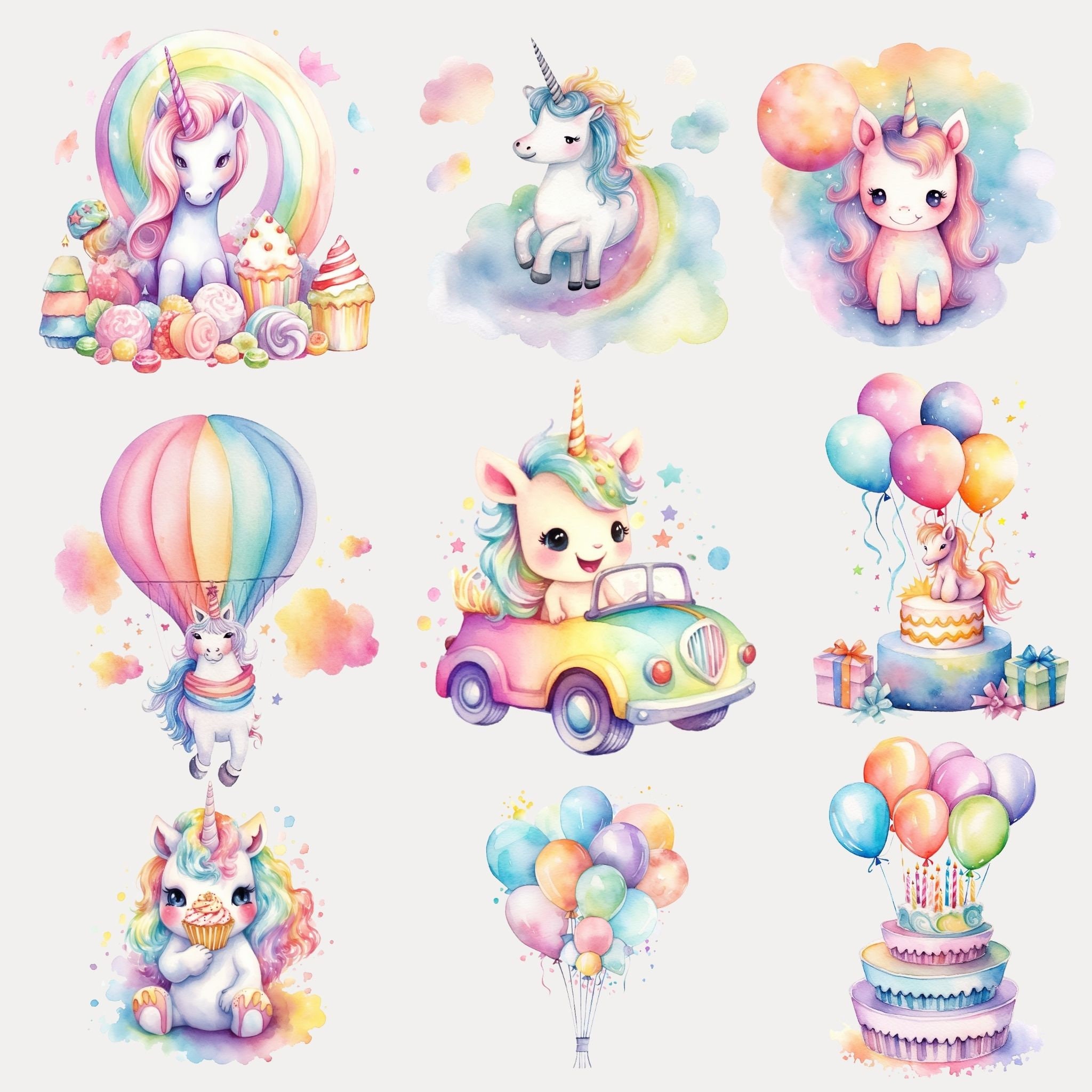 Watercolor Magical Unicorn 45 Clipart Bundle Cute Kawaii Unicorn Clip ...