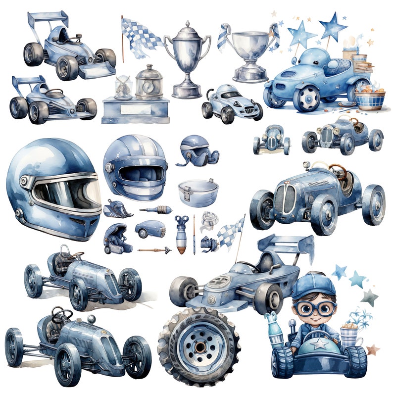 Race Car Watercolor Driver | Cars Clipart | Commercial Use | Baby Boy ...