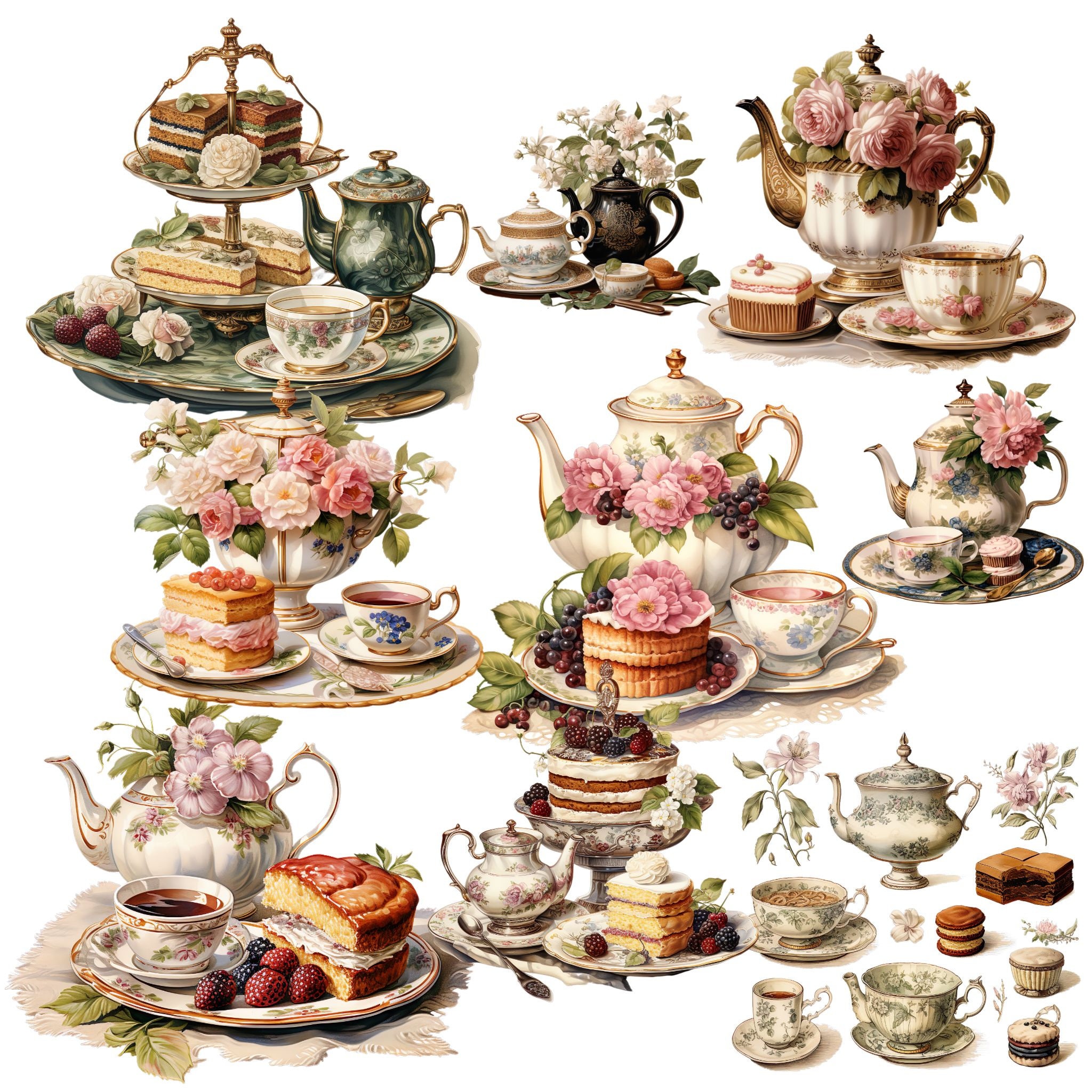 Vintage Tea Clipart Tea Clipart 50 Png Bundle High Party Teapots ...