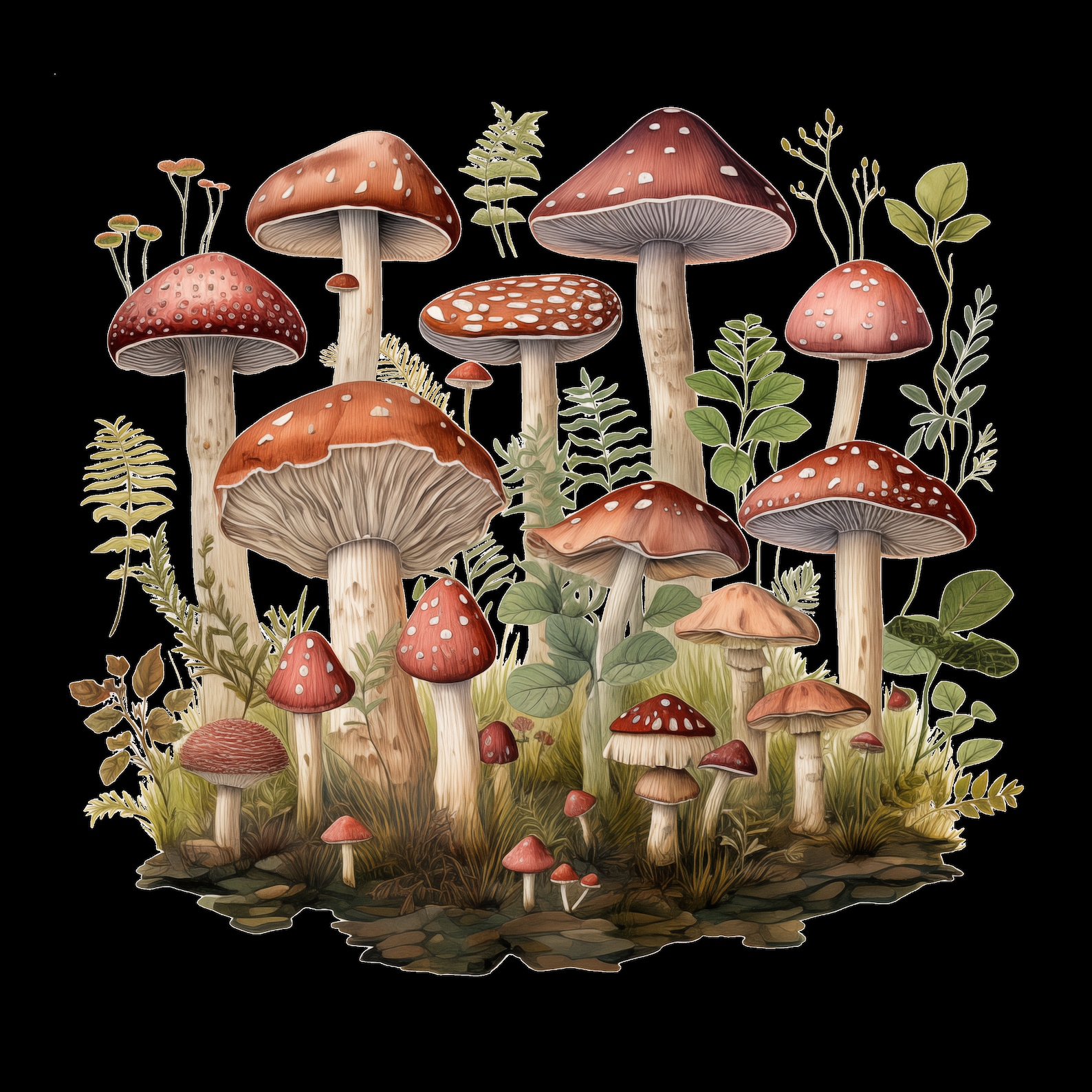 Toadstool Mushrooms Watercolor Fall Clipart Thanksgiving Forest Fungus ...