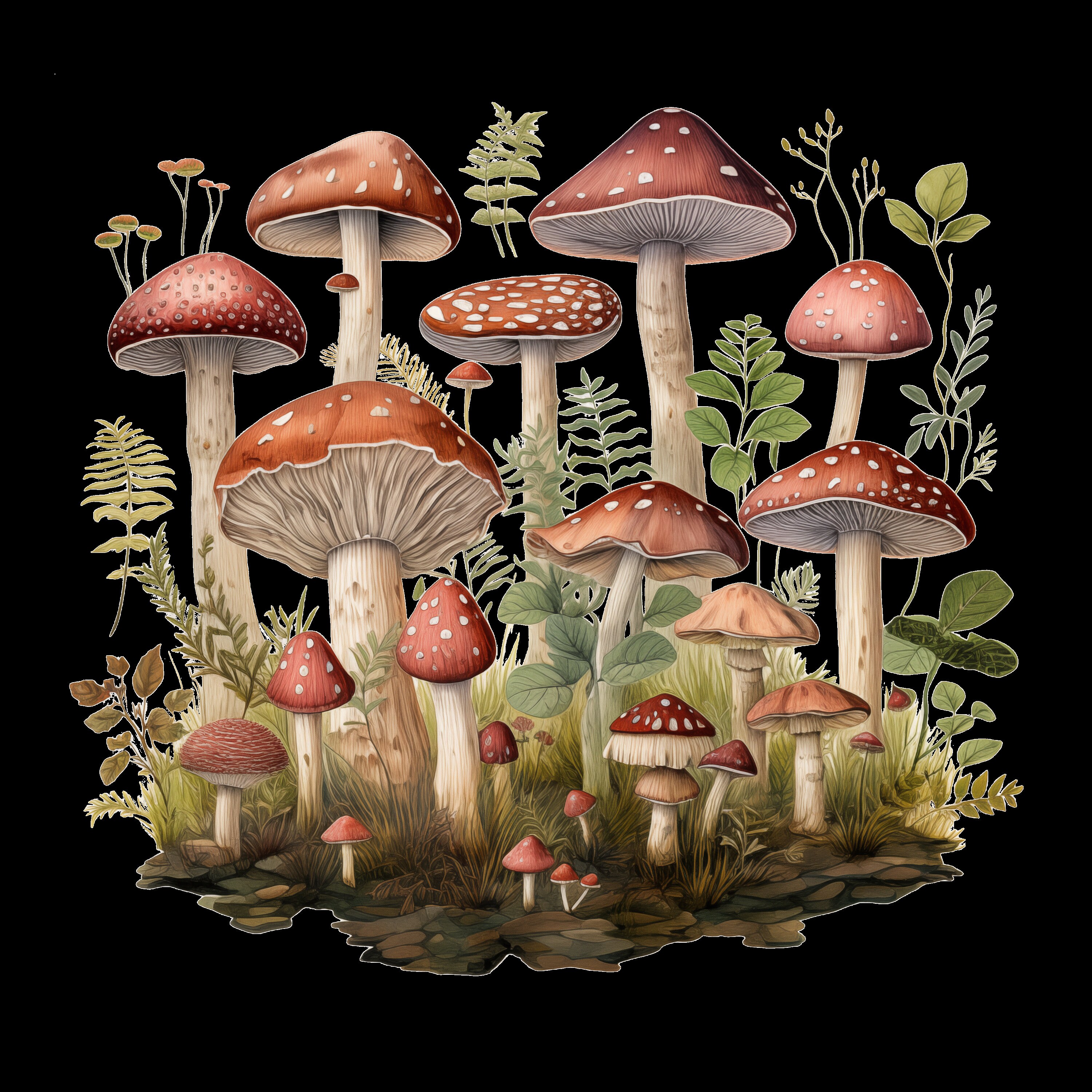 Toadstool Mushrooms Watercolor Fall Clipart Thanksgiving Forest Fungus ...