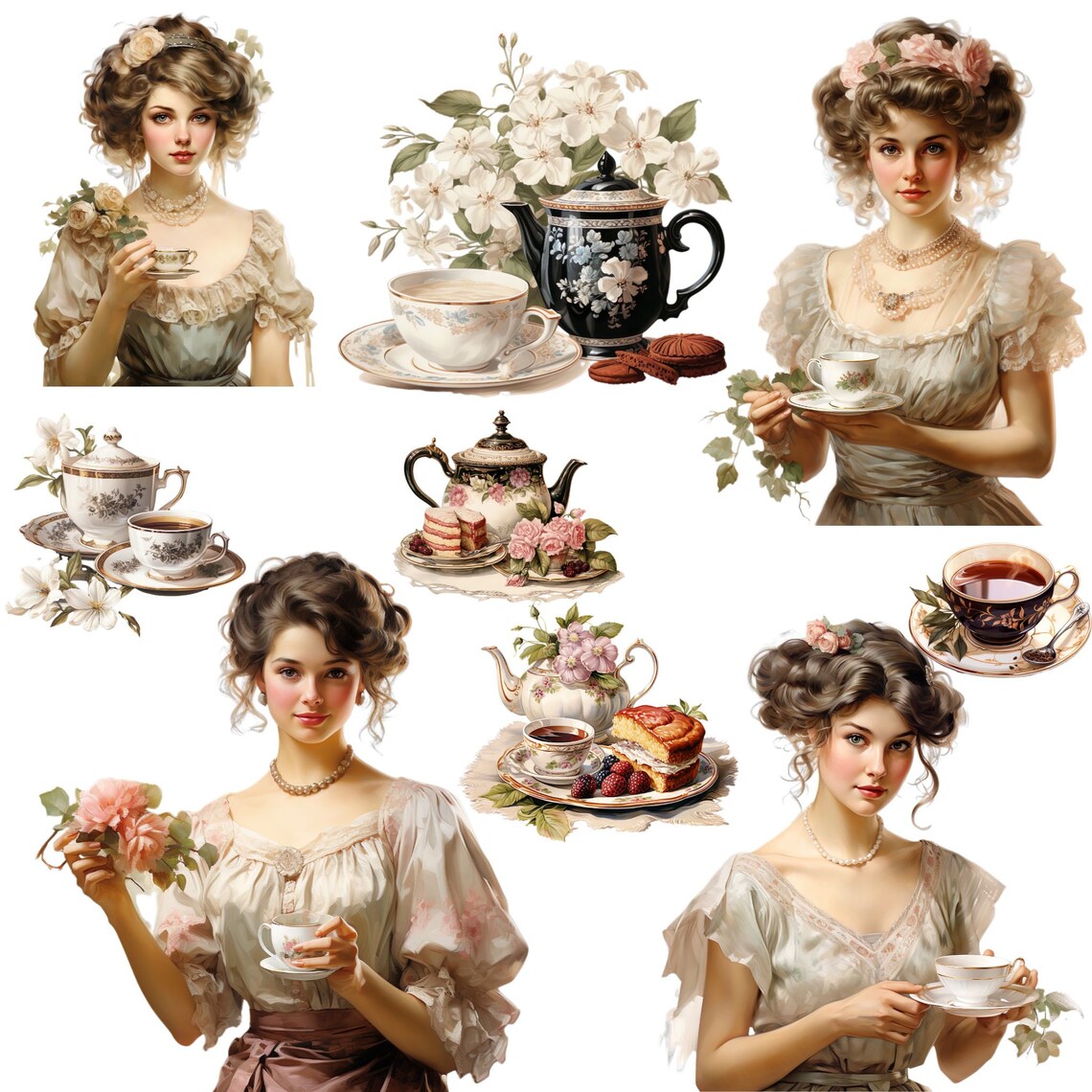 Vintage Tea Clipart Tea Clipart 50 Png Bundle High Party Teapots ...