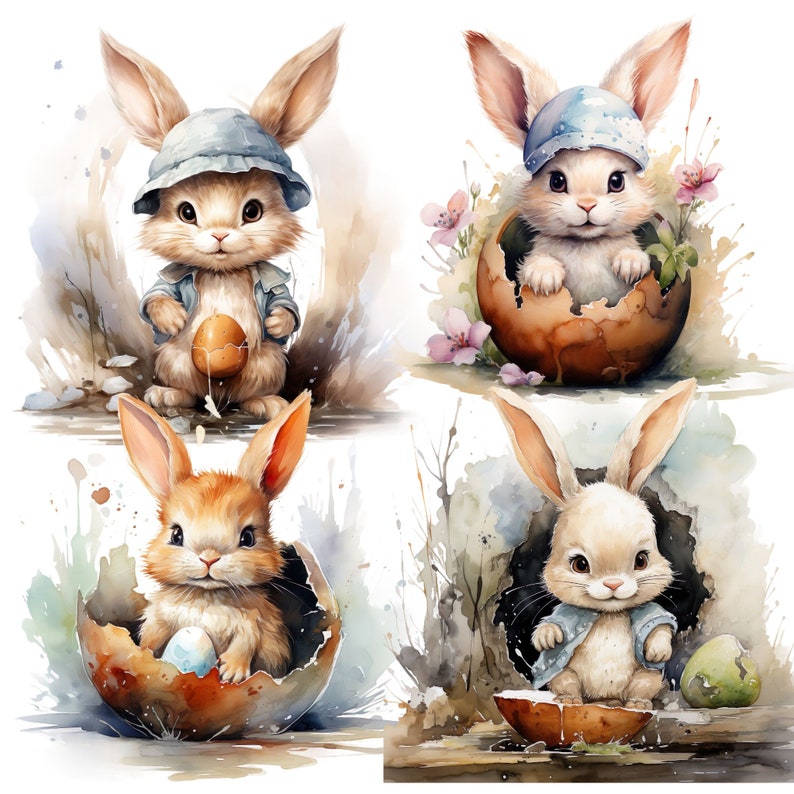 Easter Bunny Clipart Floral Spring Holiday Easter Egg Hare Cute Rabbit ...