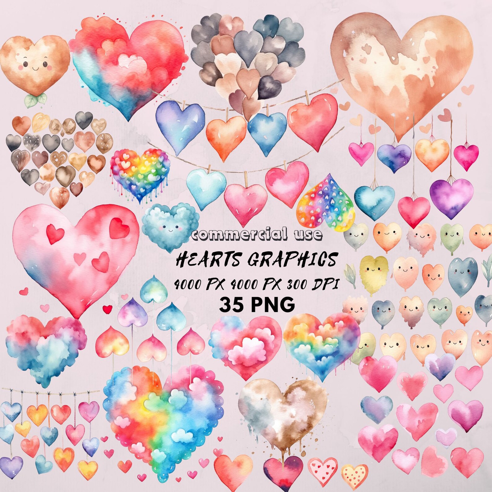 Watercolor Pastel Rainbow Heart Cute Clipart Boho Neutral Tone Hearts ...