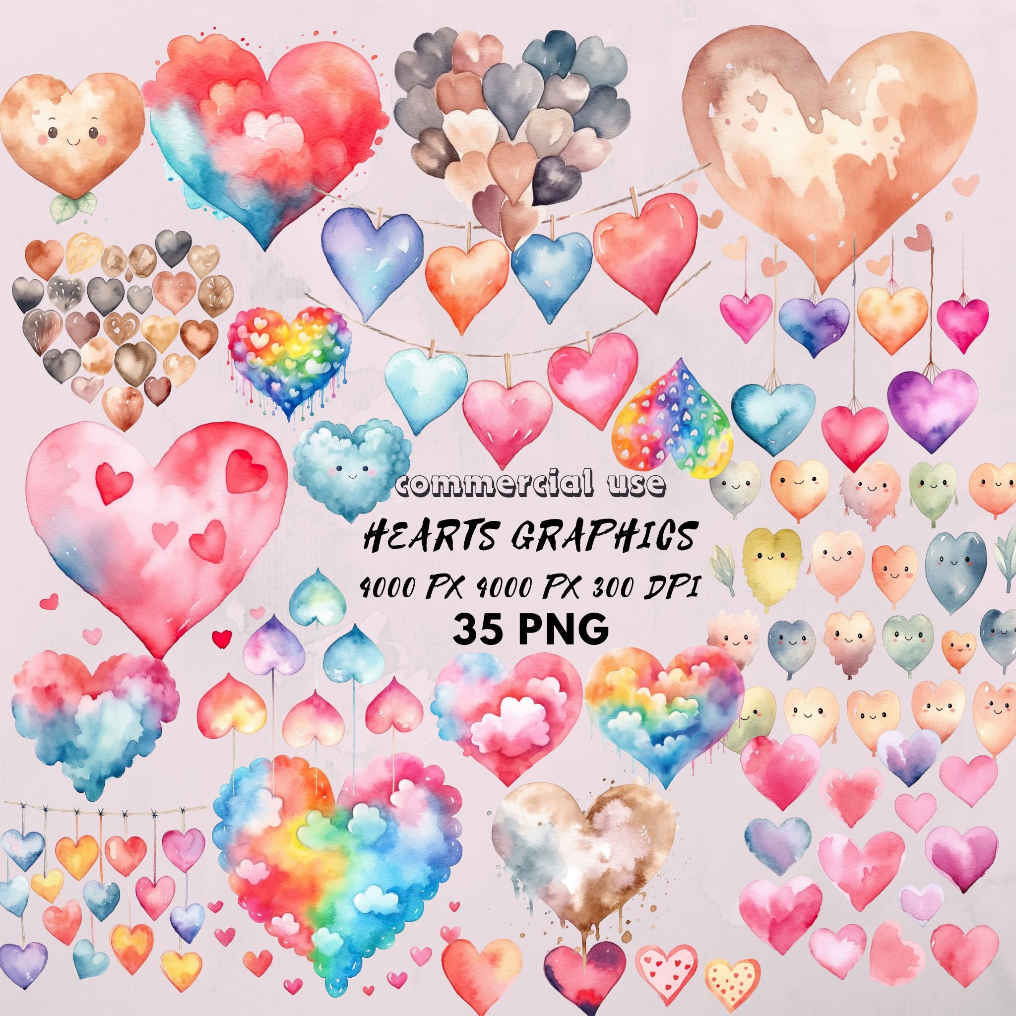 Watercolor Pastel Rainbow Heart Cute Clipart Boho Neutral Tone Hearts ...