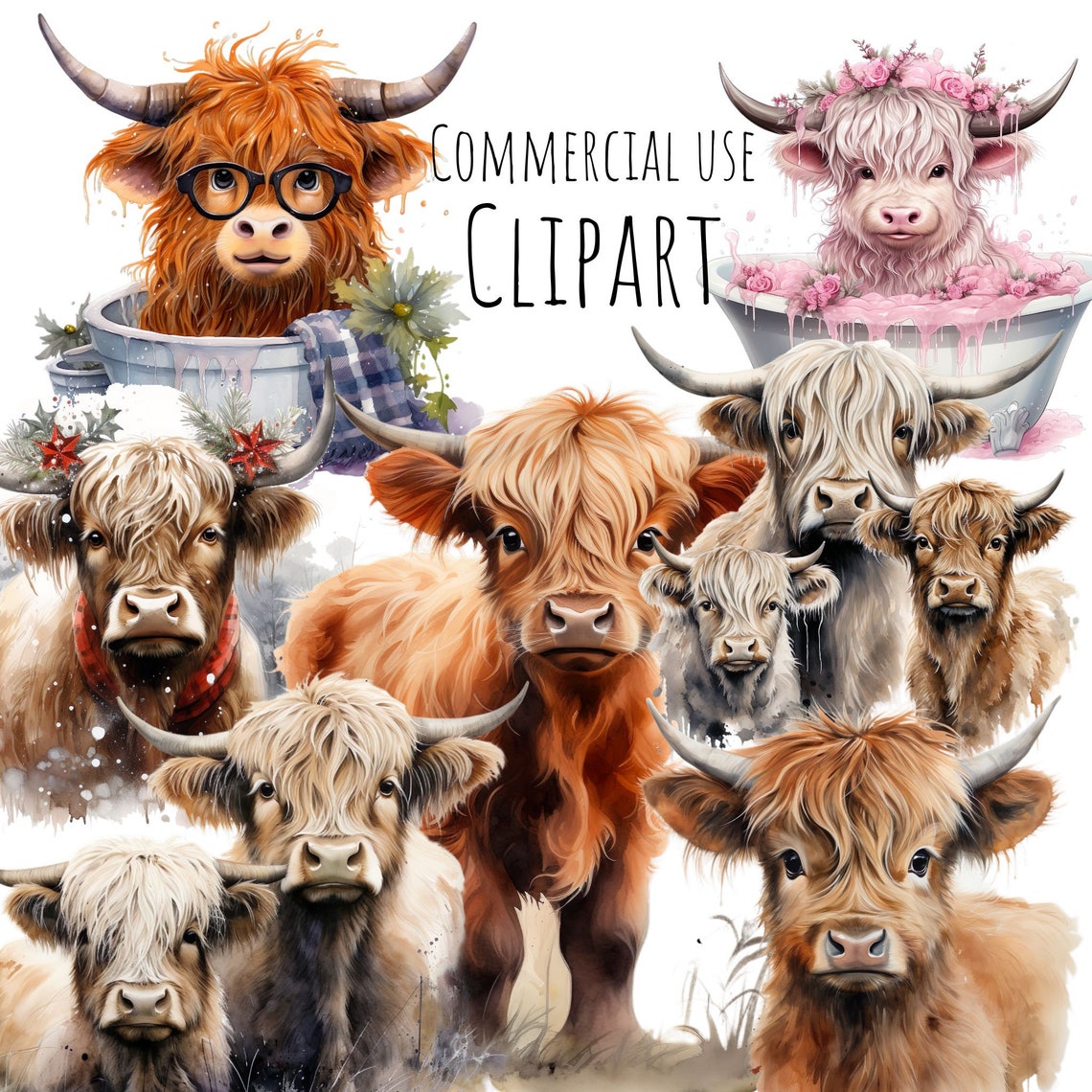 145 Highland Cow Clipart Mega Bundle Baby Family Highlandcow SVG ...