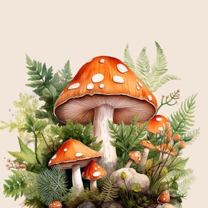 Watercolor Mushrooms Clipart Woodland Bounty Forest Fungus PNG ...