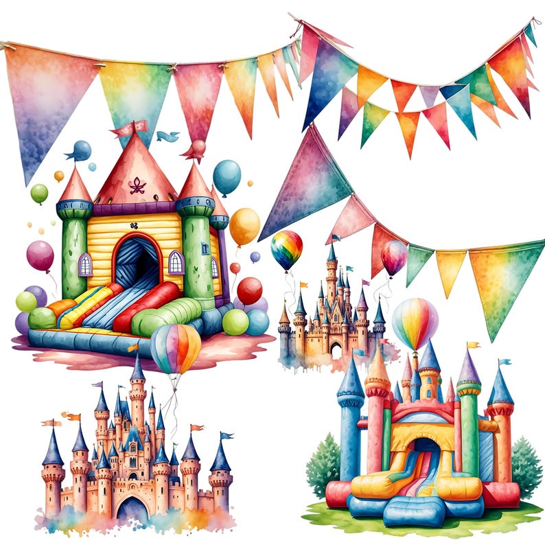 Bounce House Party Clipart - Watercolor Design - Kids Party - Birthday ...