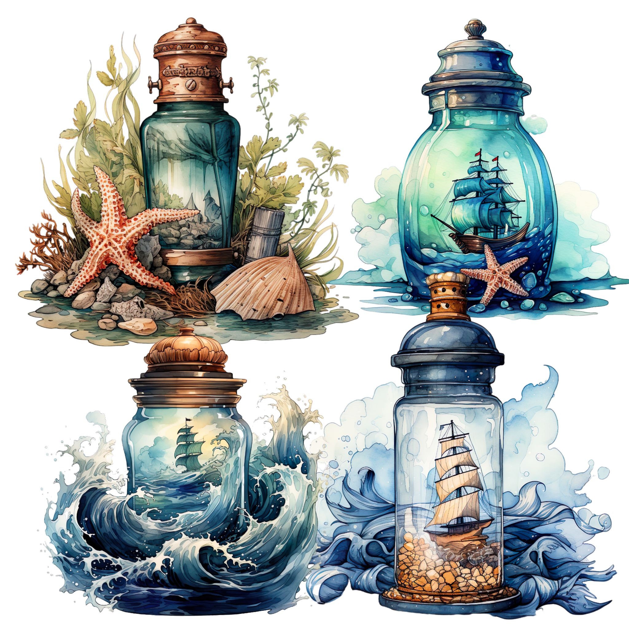 Sea Bottle Clipart | Nautical Clipart. Ocean Clipart. Sea Clip Art ...