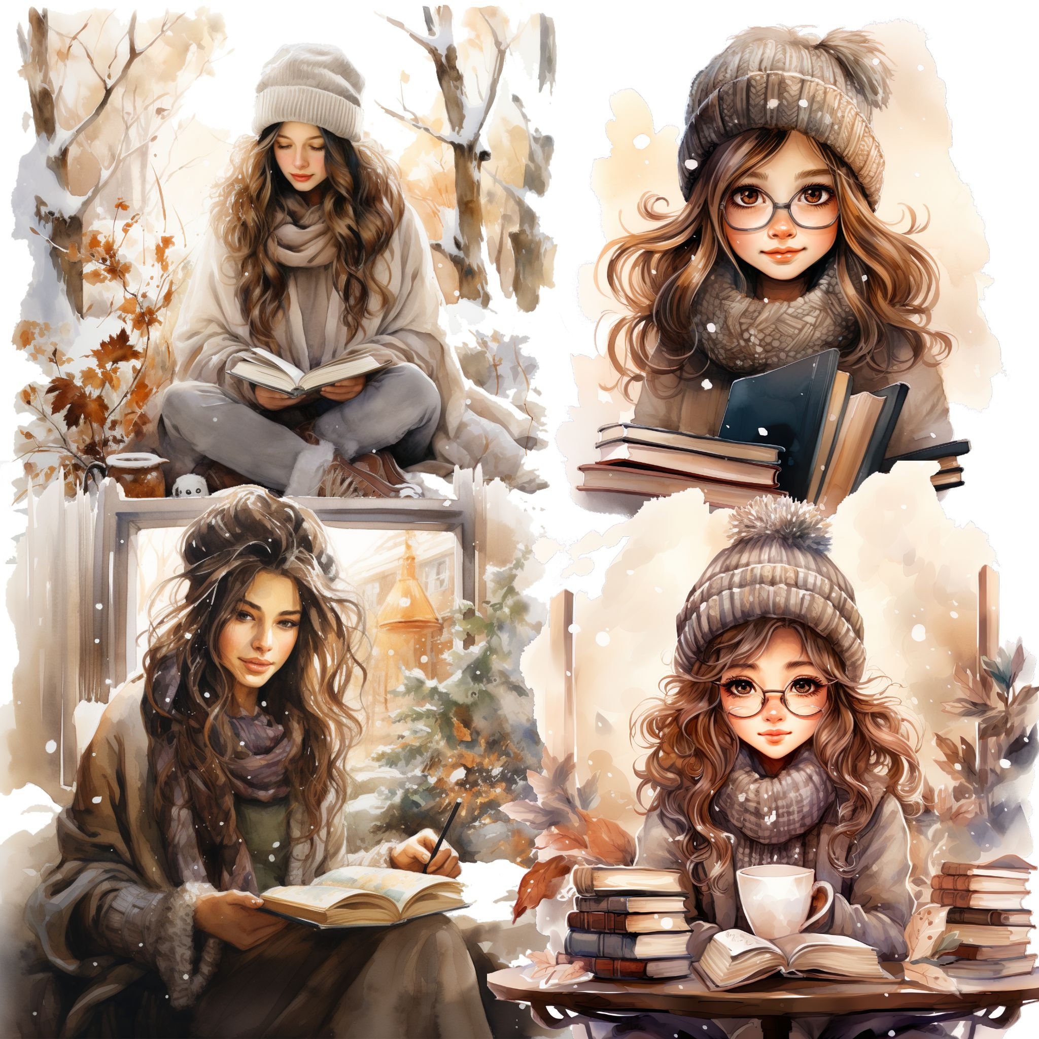 90 Books Clipart Bundle Watercolor Stack of Books Bookshelf Library ...