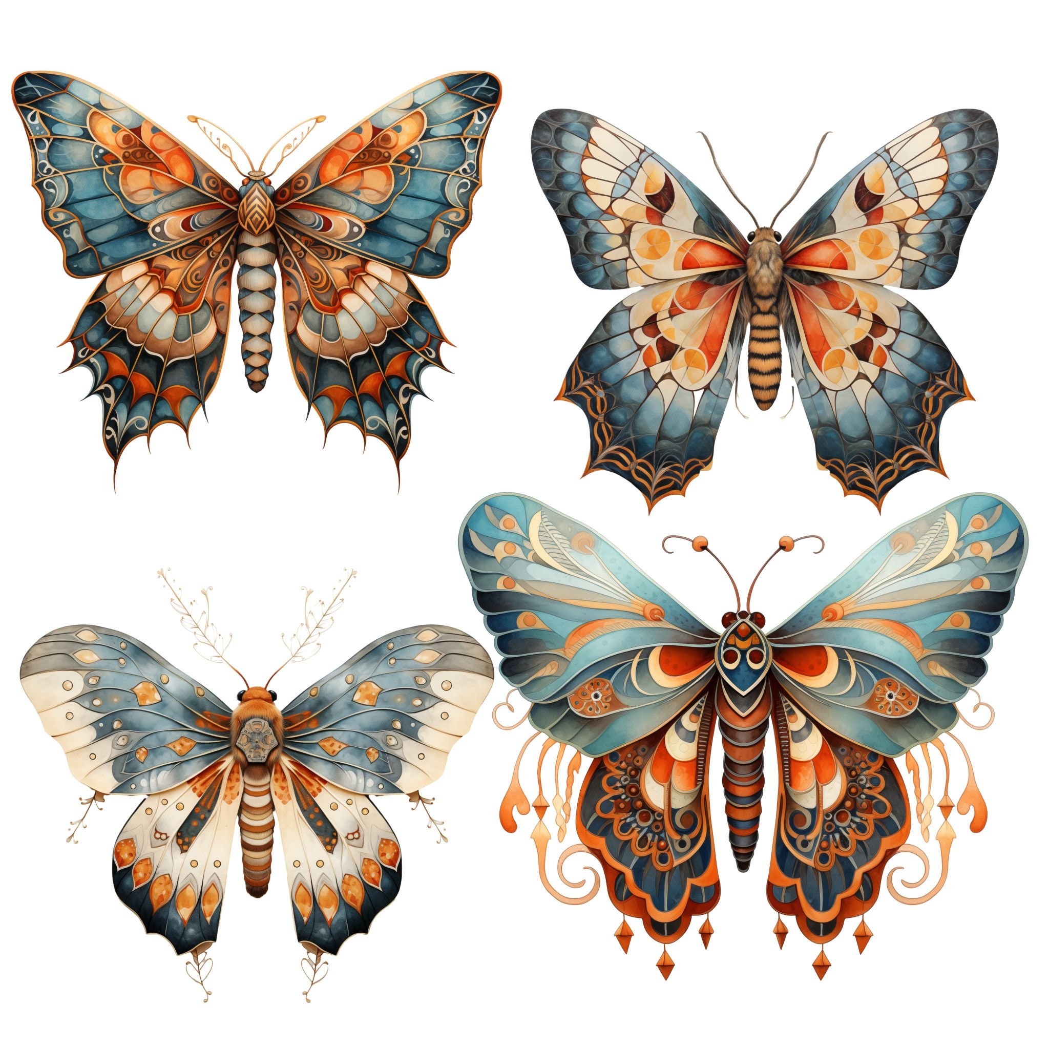 Colorful Butterfly & Moth Clipart SET Graphic Blue Orange Winged Insect ...