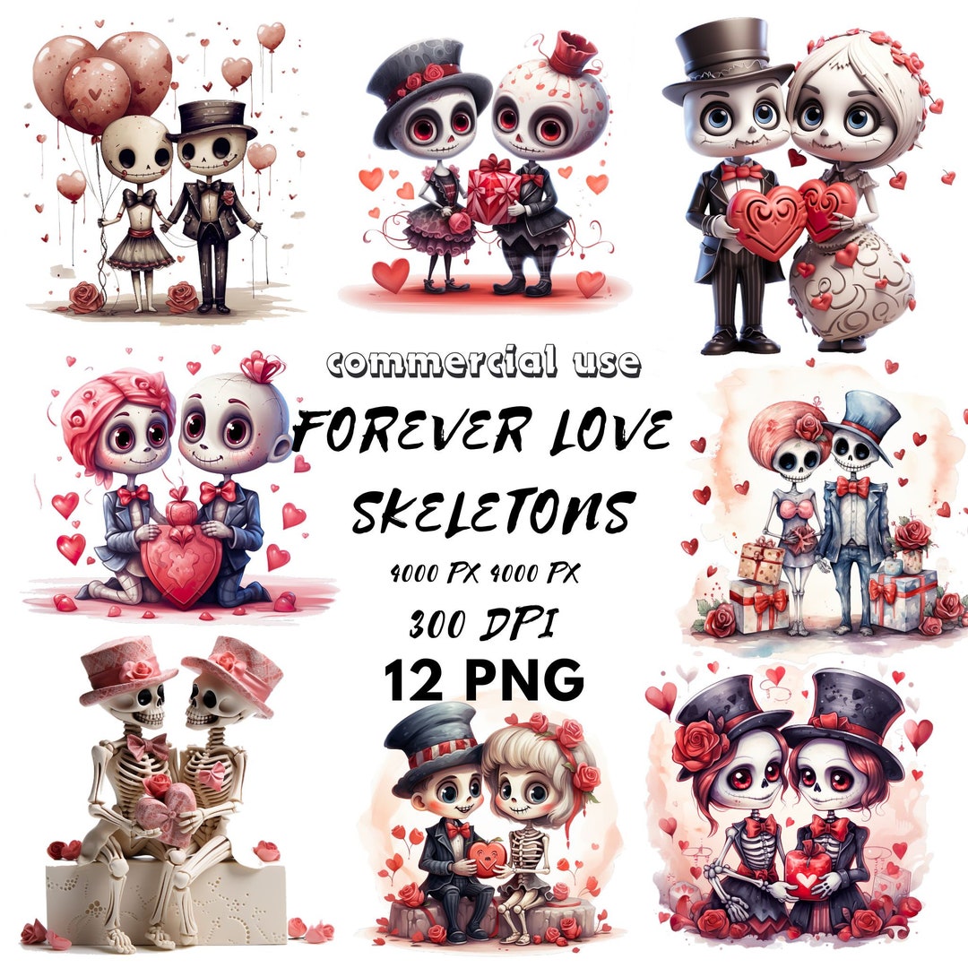 Skull Lovers PNG Skeleton Lovers Forever Love Graphics Clipart Skeleton ...