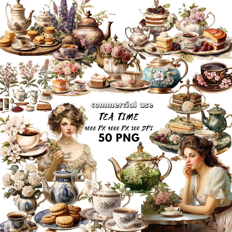 Vintage Tea Clipart Tea Clipart 50 Png Bundle High Party Teapots ...