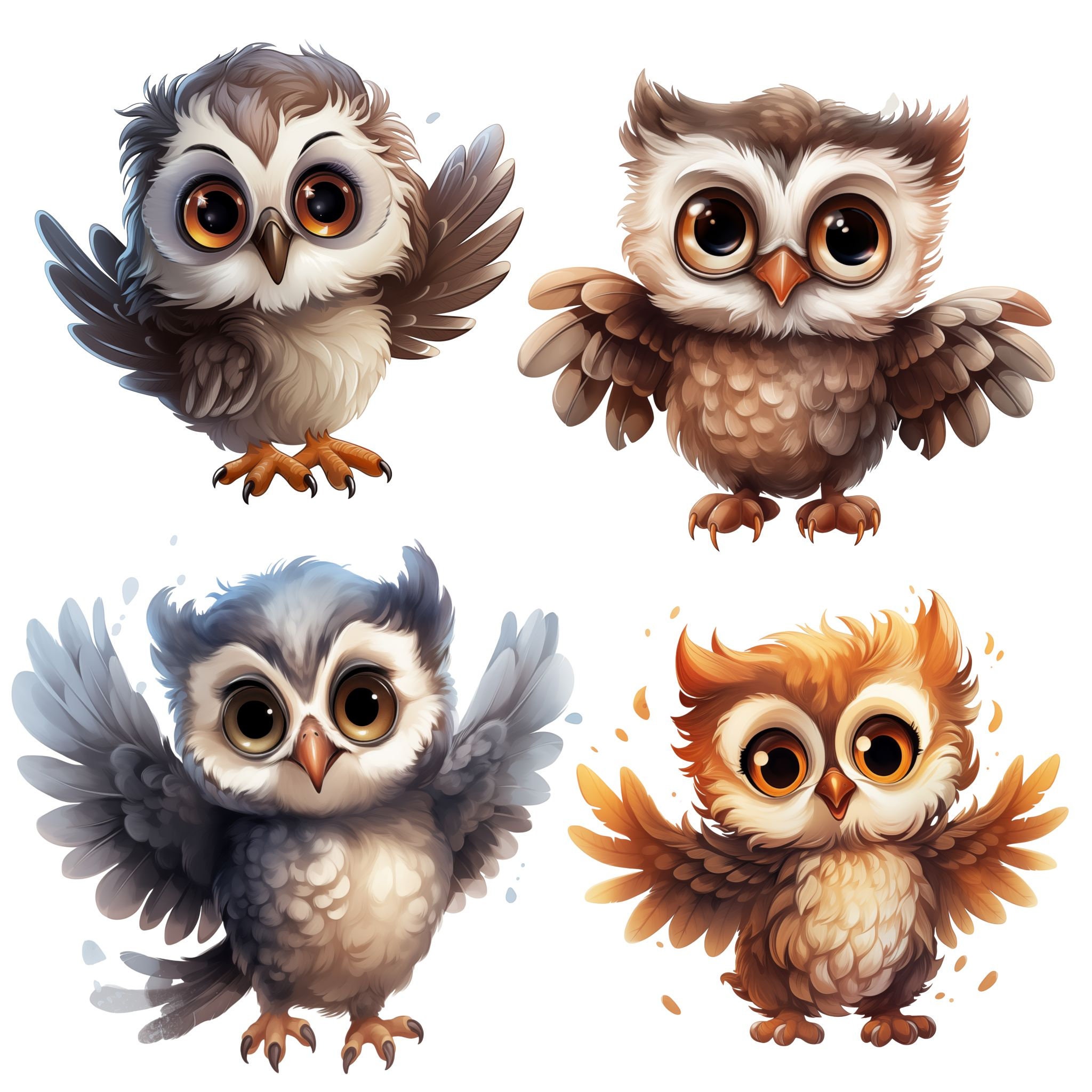 Animated Cartoon Cuteness Owl Clipart Kawaii Brown and White Owls in ...