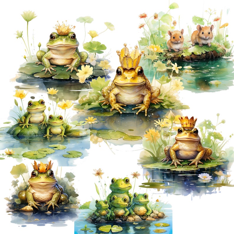 Watercolor Cute Frog Clipart Dragonfly Toad Transparent PNG Wildlife ...
