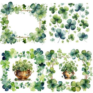 Watercolor Shamrock Four Leaf Clover Clipart St. Patrick Day Floral ...